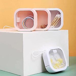 GAGAMOTEYA 6 Pcs Hair Tie Organizer,Qtip Dispenser Bathroom Storage Organizer with Press Buckle Button Switch,Cotton Swab Holder Portable Travel,Hair Accessory Box with Lid for Bathroom(Pink+White)