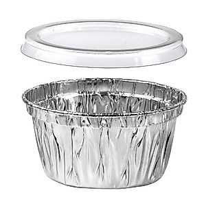 Premium Aluminum Foil Ramekins With Lids | Heavy Duty Disposable Mini Ramiken Set | Perfect Bake Pans For Cupcakes, Creme Brulee, Cakes, Sauces, Condiments, Samples | 100 Pack
