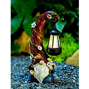 Pohabery Gnome Garden Decor Statue Solar Gnomes Decorations for Yard with Lantern Light Outdoor Decorations for Patio Mom Gift