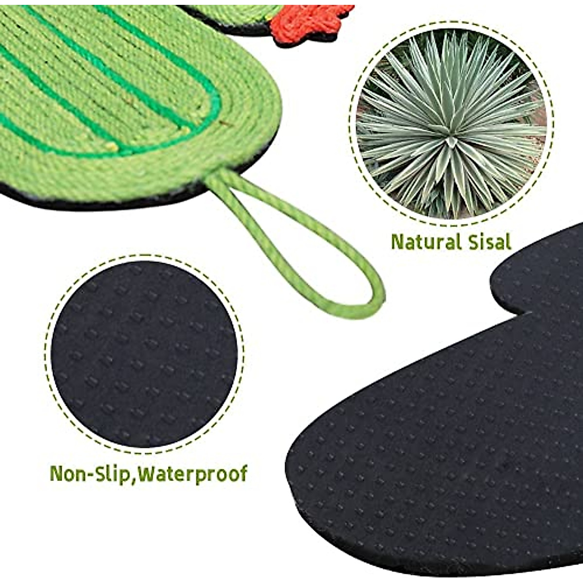 Ferret Scratch Pad - Sisal Cactus Scratcher with Hanging Rope Non-Slip Scratching Pad Rug for Wall or Floor Use, Durable Small Animal Sleeping Mat for Indoor Ferret Grinding Claws (Green Cactus)