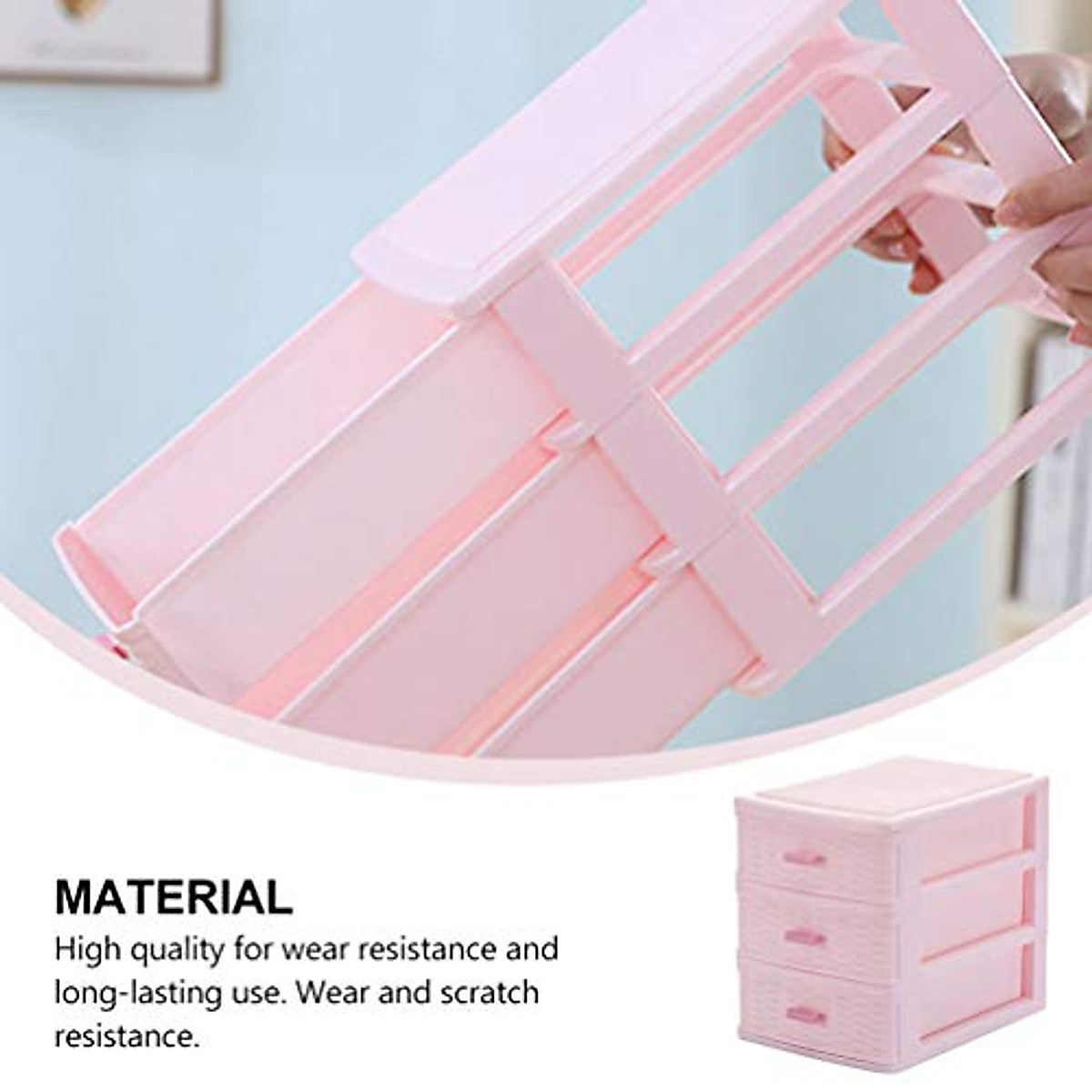 DOITOOL Storage Containers Desktop Jewelry Storage Drawer Makeup Organizer Earring Holder Stand Cosmetic Storage Container for Home Girl Bedroom (Pink) Desk Organizer Caddy