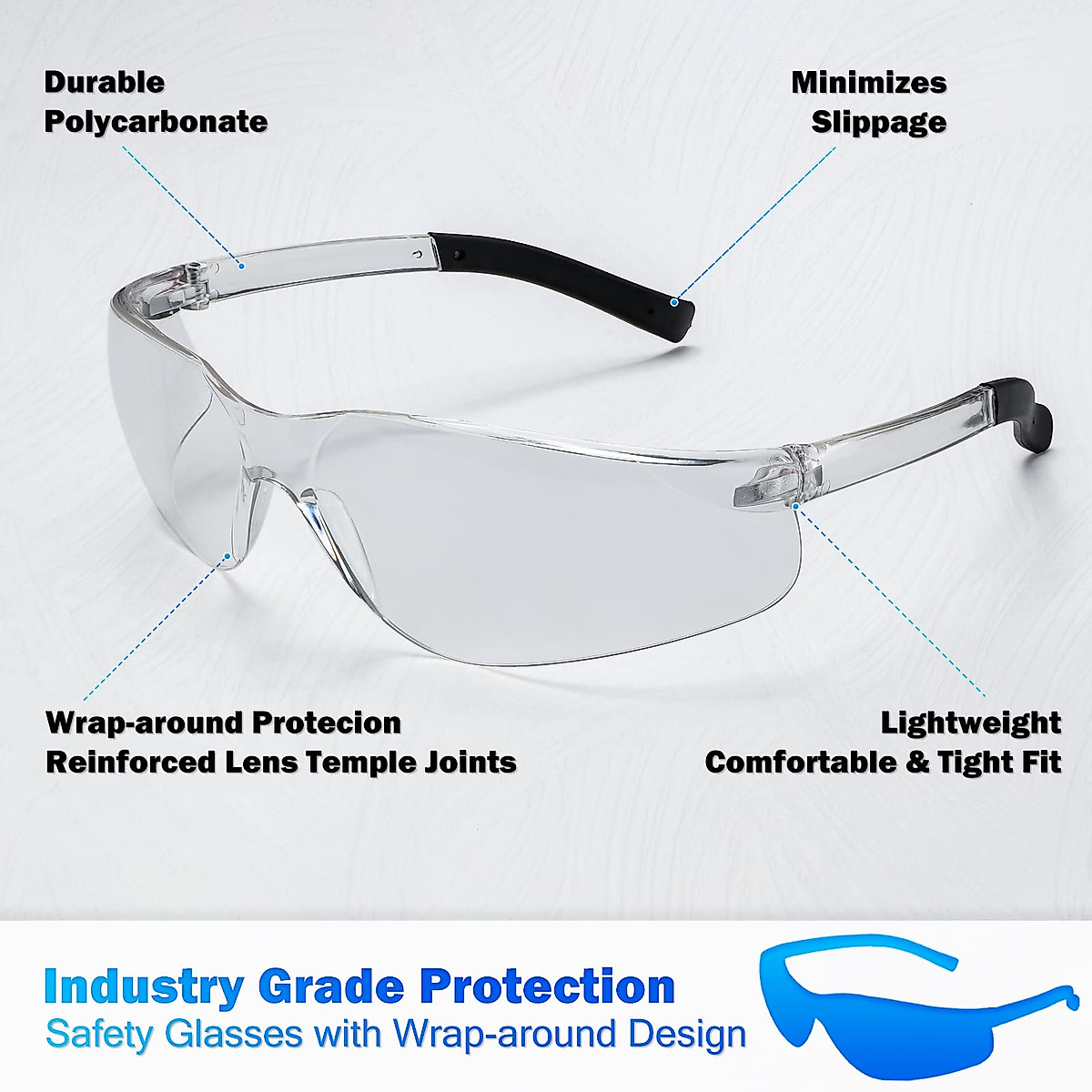 WFEANG Clear Safety Glasses Bulk of 4, Protective Eyewear for Men Women, ANSI Z87.1 Eye Protection Goggles with Clear Protective Lens for Work, Shooting, Lab,Cycling(Clear-4pack)