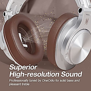 OneOdio A70 Bluetooth Over Ear Headphones, Wireless Headphones w/ 72H Playtime, Hi-Res, 3.5mm/6.35mm Wired Audio Jack for Studio Monitor & Mixing DJ E-Guitar AMP, Computer Laptop PC Tablet - Silver