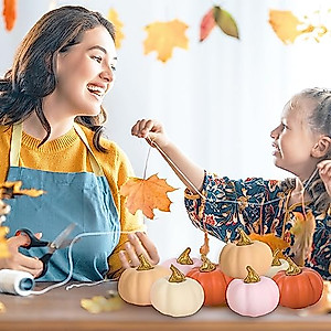 AnyDesign 12Pcs Artificial Pumpkins Fake Foam Pumpkins Mini White Pink Gold Orange Faux Harvest Pumpkins for Autumn Thanksgiving Halloween Holiday Home Party Farmhouse Decorations