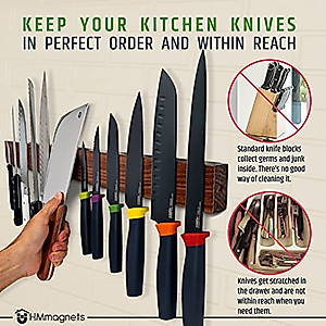 Premium 24 Inch (Large Size) Dark Walnut Wood Magnetic Knife Holder – Professional Wooden Magnetic Knife Strip - Space-Saving Knife Rack/Knife Bar With Powerful Magnetic Pull Force (Upgraded Version)