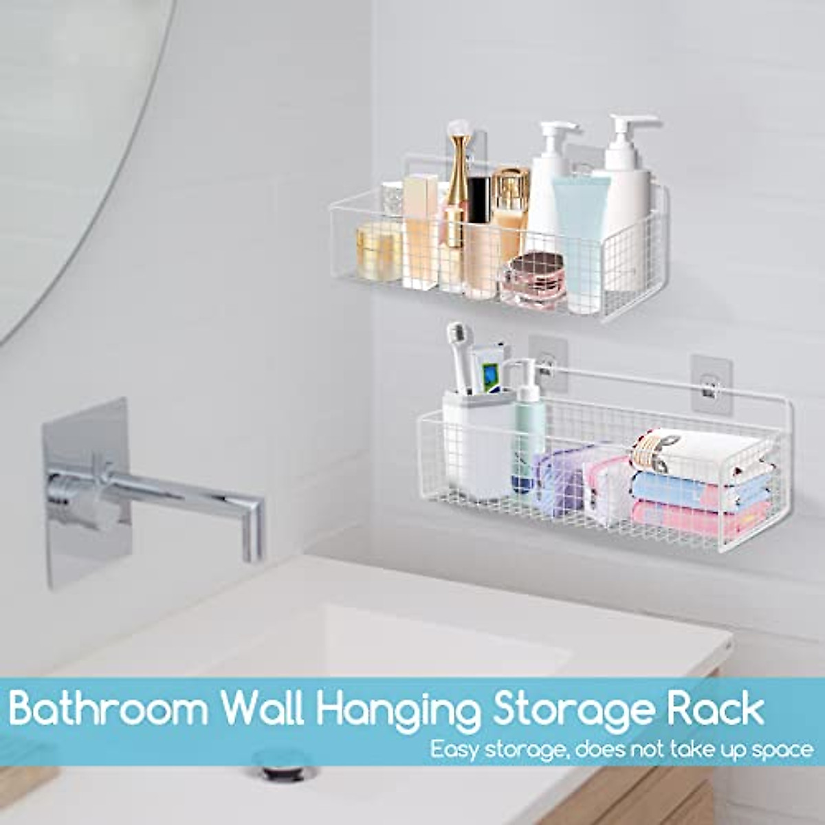 2Pcs Shower Caddy Shelf Organizer Rack, JOPBENG No Drilling Wall Mounted Bathroom Organizer, Rustproof Self Adhesive Shower Shelves for Bathroom Toilet Kitchen RV