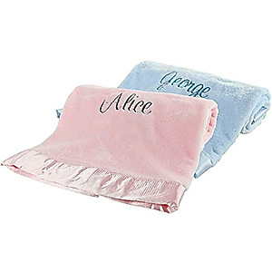 berry bebe Large Custom Personalized Baby Blanket, Custom Name Blanket, Pink, Plush Minky Fleece with Satin Trim Keepsake for Girl