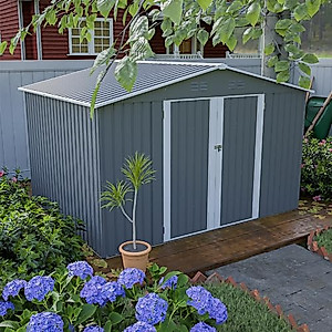 Goohome 10ftx8ft Storage Sheds, Metal Outside Garden Storage Shed w/Lockable Door, Roof Design Sheds & Outdoor Storage, Stable Spacious House Garden Utility Tool Storage Shed for Backyard, Bike Shed