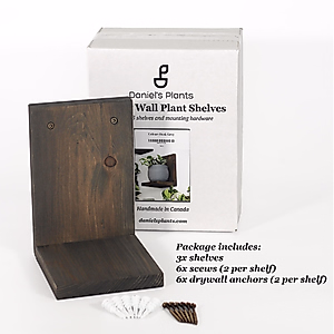 Daniel's Plants Indoor Plant Wall Gallery Shelf Kit | Midcentury Modern Wooden Shelves | Wall Mounted Plant Shelf | L Shaped Floating Shelves | Solid Wood Wall Planter Shelf | 3 Pack (Woodland Brown)