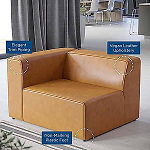 Modway Mingle Vegan Leather Sectional Sofa Left-Arm Chair, Tan