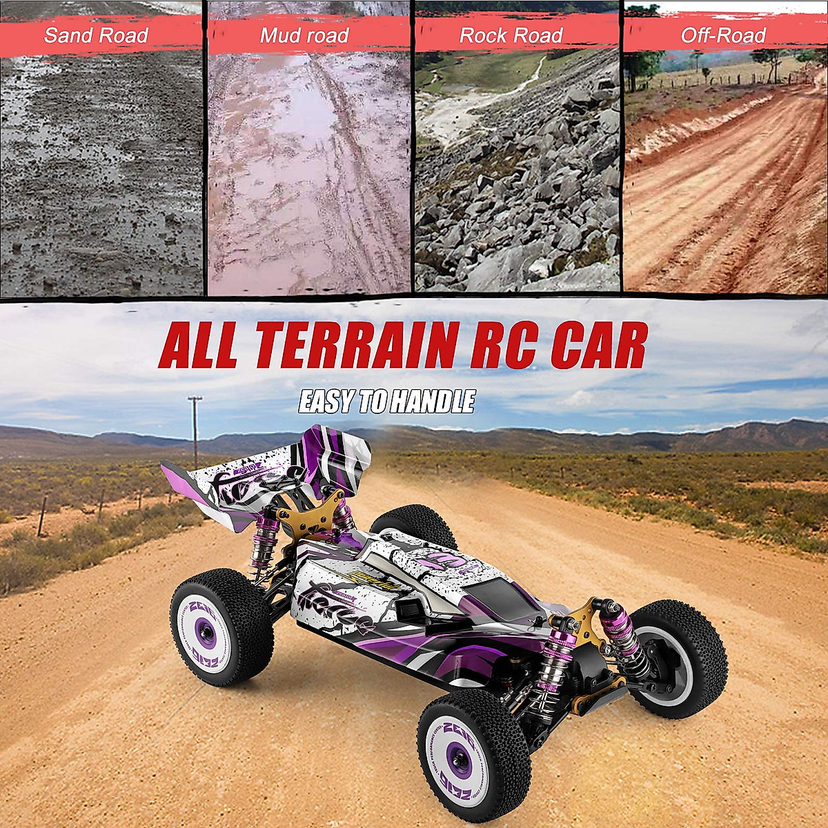 GoolRC WLtoys 124019 RC Car,1/12 Scale 2.4GHz Remote Control Car,4WD 60km/h High Speed Racing Car,Off-Road Buggy Drift Car RTR with Aluminum Alloy Chassis,Zinc Alloy Gear and 2 Batteries