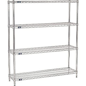 Nexel 12" x 48" x 63", 4 Tier Adjustable Wire Shelving Unit, NSF Listed Commercial Storage Rack, Chrome Finish, leveling feet