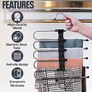 {Upgraded} Space Saving Magic Pants Hangers Multi-Layers (Pack of 2) for Men and Women. Multifunctional Use for Pants Scarves Skirts and Ties - Non-Slip Hangers with 5 Tiers for Closet Organizer