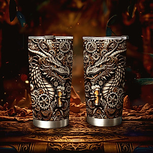 64HYDRO 20oz Steampunk Mechanical Engineer Clockwork Dragon Tumbler, Gaming, Gamer Gifts for Dragon Lovers, Stainless Steel Double Wall Vacuum Insulated Coffee Mug, Travel Cup with Lid