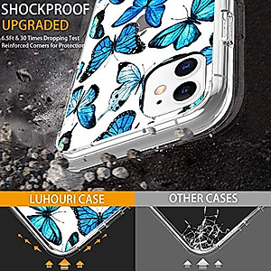LUHOURI LUHOURI iPhone 11 Case with Screen Protector, Clear Fashion Designs Protective Phone Cover for Women Girls, Slim Fit Durable Acrylic Phone Case for iPhone 11 6.1" Blue Butterflies Flower