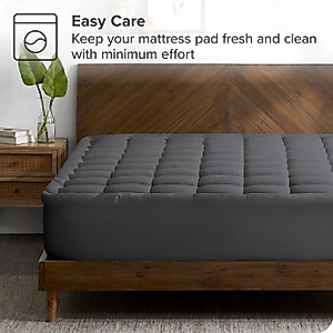 Bare Home Twin Mattress Topper Cotton Top - Fitted Mattress Cover - Cooling Breathable Air Flow - 8" to 21" Deep Pocket - Mattress Pad Protector - Soft Noiseless Mattress Pad (Twin, Grey)