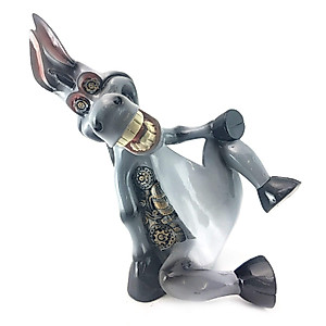 Bellaa 21680 Donkey Wine Bottle Holder Farmhouse Steampunk Gear Industrial Retro Animal Statue Funny Cute Creative Gift 10 inch