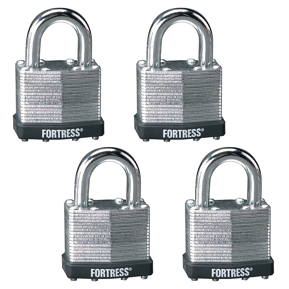 Master Lock 1803Q Fortress Outdoor Padlock with Key, 4 Pack Keyed-Alike, Laminated Steel