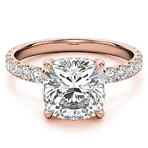 10K Solid Rose Gold Handmade Engagement Ring, 3 CT Cushion Cut Moissanite Diamond Solitaire Bridal/Wedding Rings for Women/Her, Minimalist Ring Anniversary Ring For Gifts (8.5)