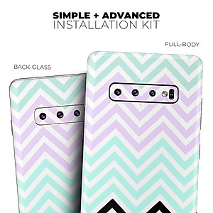 DesignSkinz Light Teal & Purple Sharp Black Chevron Protective Vinyl Decal Wrap Skin Cover Compatible with The Samsung Galaxy S20 (Screen Trim & Back Glass Skin)