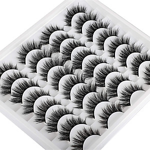JIMIRE 16 Pairs False Eyelashes Fluffy Natural Fake Lashes 3D Volume Lashes Pack for Cat-Eye Look