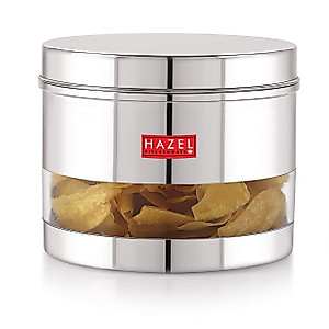 HAZEL Stainless Steel Containers Set For Kitchen Storage Glossy Finish Transparent See Through Storage Jars Dabba, Set of 2, 1500 ML Each, Silver