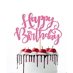 Naicaek Handmade Glitter Happy Birthday Cake Topper,Birthday Party Cake Decorations, Anniversary/Birthday Party Decoration Supplies (Pink)