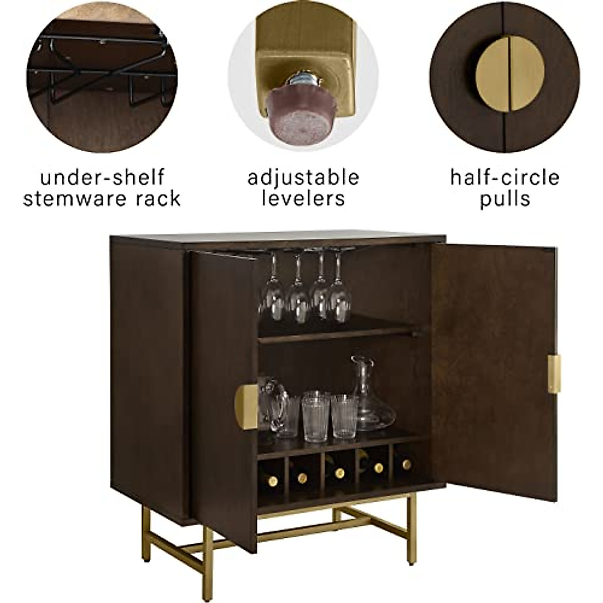 Crosley Furniture Blair Bar Cabinet, Dark Brown/Gold