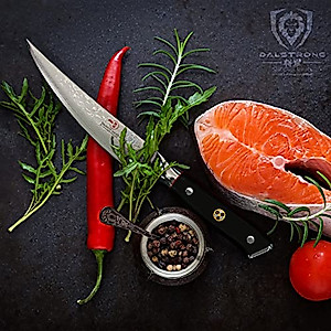 Dalstrong Fillet Knife - 6 inch - Shogun Series ELITE - Damascus - AUS-10V Japanese Super Steel - Boning Knife - Meat Cutting, Carving, Bone, Trimming, Deboning - Black G10 Handle - Sheath Included