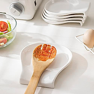 HOMBENE Spoon Rest for Kitchen Counter, 5.5 Inches Spoon Holder, Ceramic Ladle Rest for Stove Top, Spatula Holder Porcelain, Coffee, Kitchen Utensils Accessories, Set of 4, White