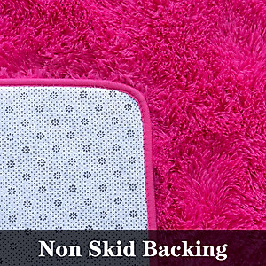 plumlik Fluffy Shag Rug for Bedroom, 4x6 Hot Pink Area Rugs for Living Room, Nursery and Kids Room, Soft and Comfy, Fuzzy Bedside Carpet for Girls and Boys Dorm Home Decor Aesthetic, Upgrade Non Slip