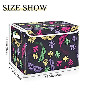 DOMIKING Mardi Gras Large Storage Bin with Lid Collapsible Shelf Baskets Box with Handles Toys Organizer for Bedroom Living Room Kid's Room