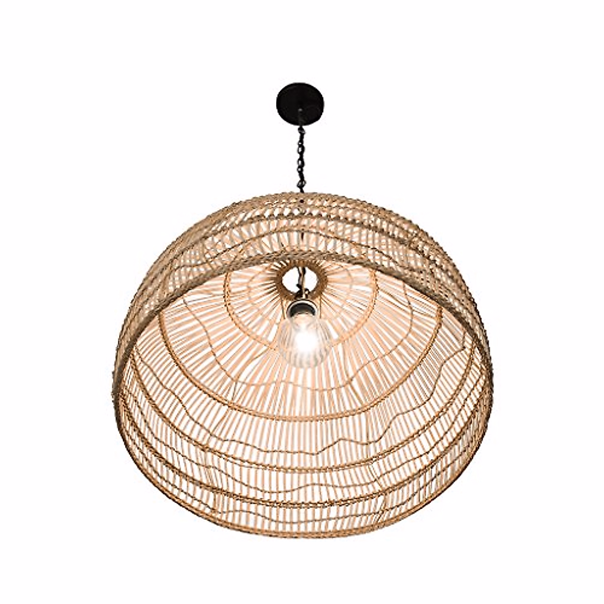 Kouboo 1050100 Open Weave Cane Rib Dome Hanging Ceiling Lamp, One Size, Wheat