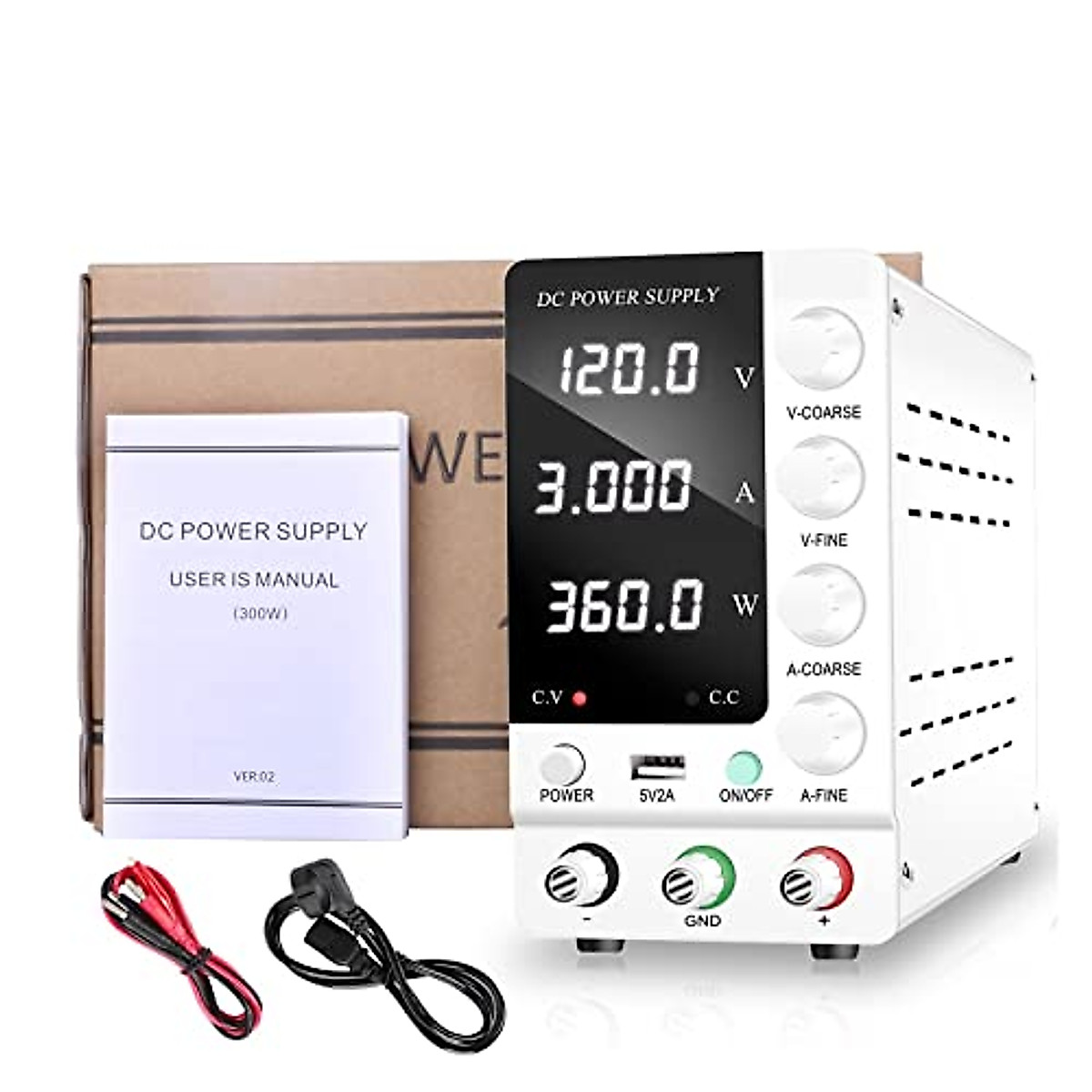 DC Power Supply, 120V 3A USB DC Switching Power Supply Lab Adjustable Voltage Regulator 30V 10A Stabilizer Switch Bench Power Source,Electroplating DIY(GU-SPS-C1203-White)