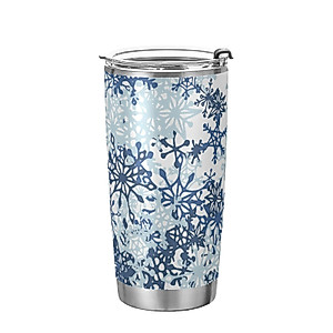 Yasala Christmas Tumbler Winter Snowflake Blue Insulated Coffee Cup Beverage Container Office Travel Mug with Straw and Lid 20oz Holiday Back to School Gift