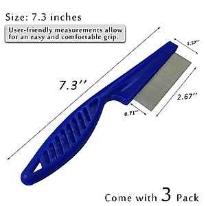Kopal Flea Combs & Lice Combs for Dogs and Cats, Fine Tooth Combs 3-pc, Blue