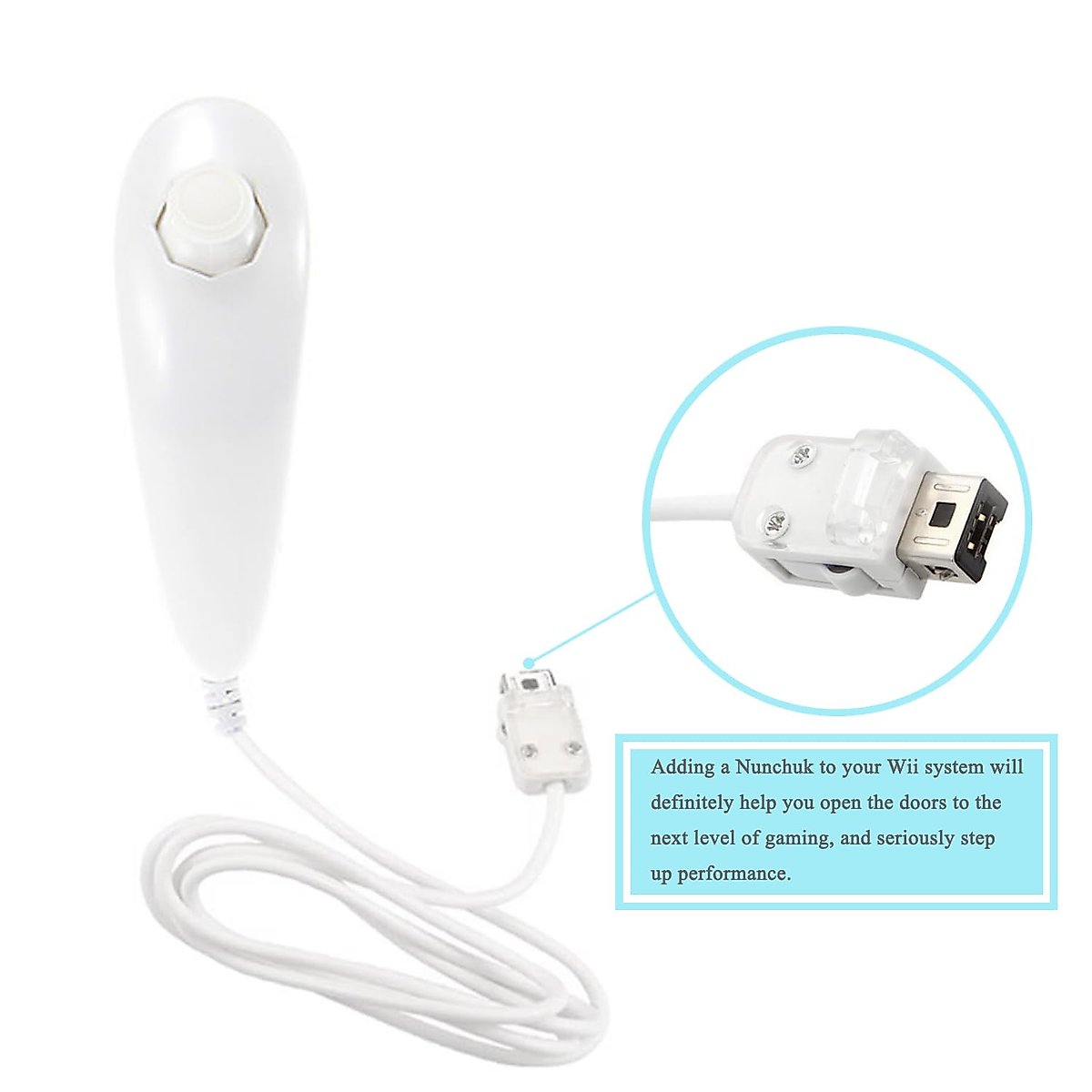 JINHEZO Nunchuck Controller Joystick Gamepad Replacement for wii Nunchuck Controller, Compatible with Nintendo Wii & Wii U Video Game Gamepads White Pack of 2