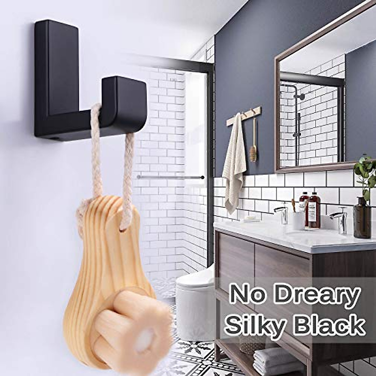 Angle Simple Robe Towel Hook Matte Black, Stainless Steel Clothing Towel Hanger, Wide Utility Hook, Hand Towel Holder for Bathroom Kitchen Office Cabinet, Modern and Farmhouse Style, Wall Mount
