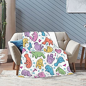 Cute Manatee Colorful Pattern Blanket Throw Blanket Soft Warm Lightweight Cozy Plush Blanket for Bedroom Living Rooms Sofa Couch Bed Gifts 50"X40"