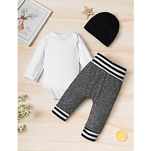 Baby Boy Clothes 0-3 Months Baby Clothes Boy New to The Crew Print Romper Pants Hat 3PCS Baby Boy Outfits White