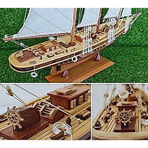 Atlantic Yacht Wooden Model Ship 24" Pond Yacht Sailboat American Wood Model Boat Handicrafts Home Living Room Office Nautical Marine Decoration Décor Display LANTIC-60CM