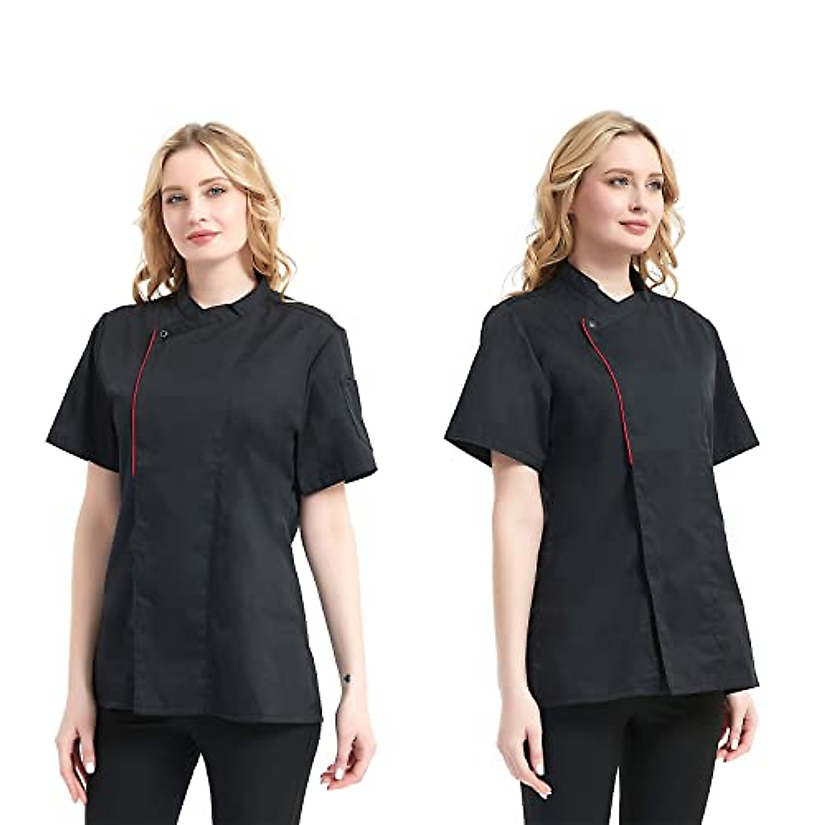 TopTie Women's Chef Coat With Contrast Piping Short Sleeve Chef Jacket