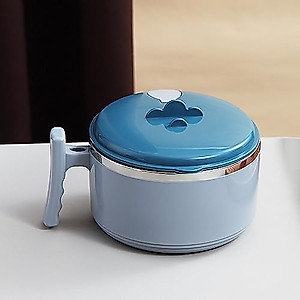 LLSB Stainless Steel Noodle Bowl with Lid Fast Food Cup Rice Bowl Spoon Chopsticks Cutlery Set