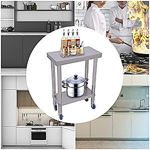 2 Tier Freestanding Work Table Stainless Steel Table for Prep & Work Commercial Heavy Duty Food Prep Worktable with Undershelf Wheels for Restaurant,Kitchen(23.62 * 11.81 * 33.46")