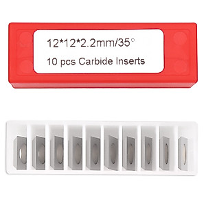 BINSTAK - K1222 -Square Corner 12mm Carbide Inserts 4 Edges (12mm lengthX12mm widthX2.2mm thick-35 Degree Cutting Angle), 10pcs, Countersink Hole, for BINSTAK 1/4" Shank 1-1/4" Cut Dia. CNC Router Bit