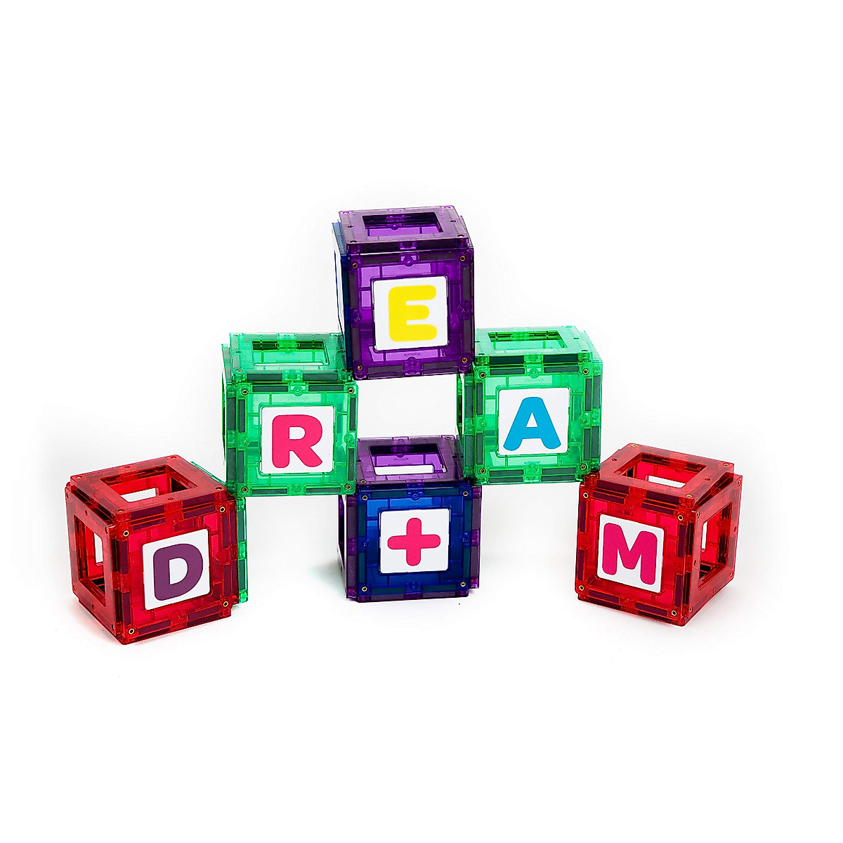 Playmags Magnetic Tile Building Set: Exclusive Educational Clickins – 80-Pc. Kit: 40 Super Strong Clear Color Magnet Tiles Windows & 40 Letters & Numbers – Stimulate Creativity & Brain Development