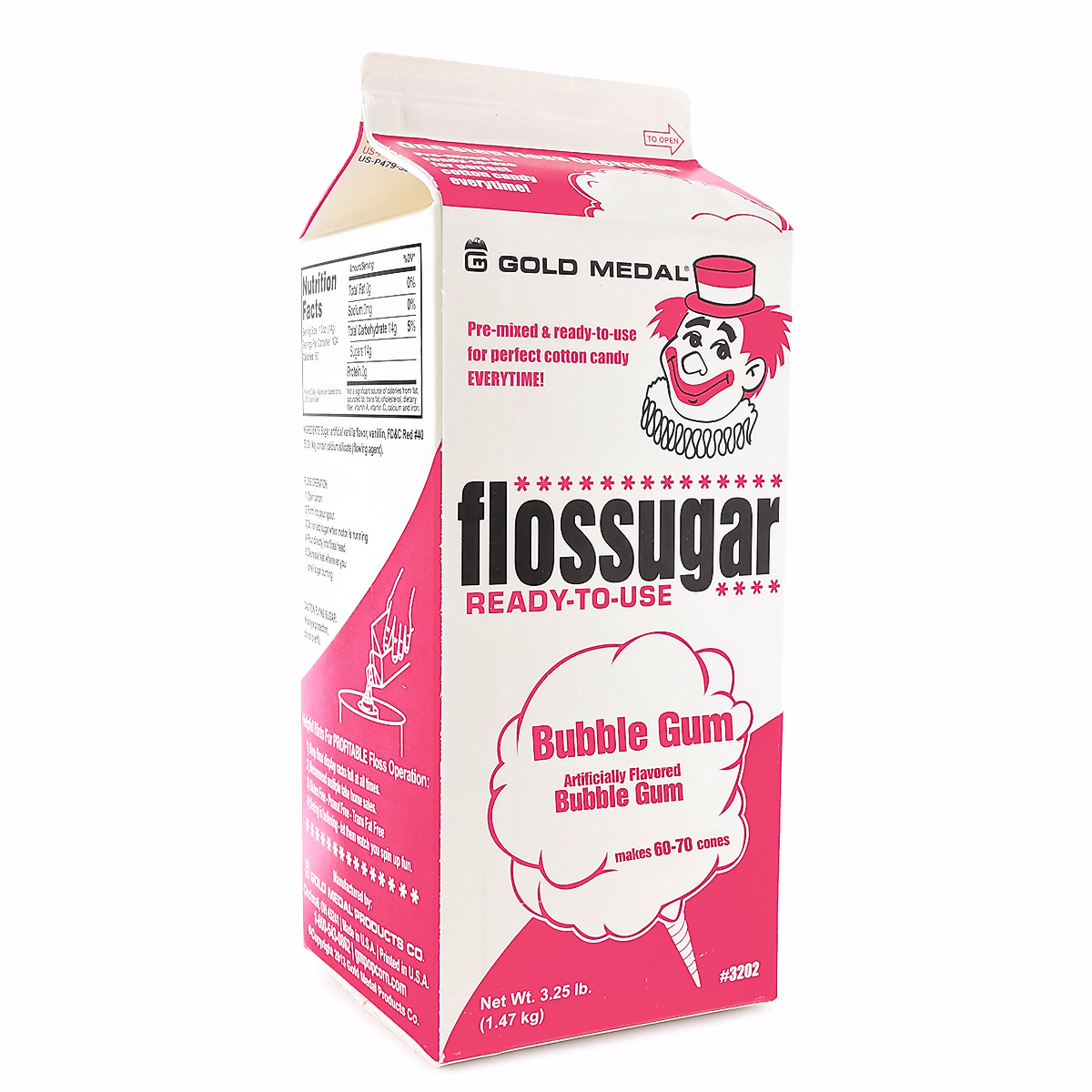 Bubble Gum Flossugar, 6-1/2 Gallon Cartons / Case