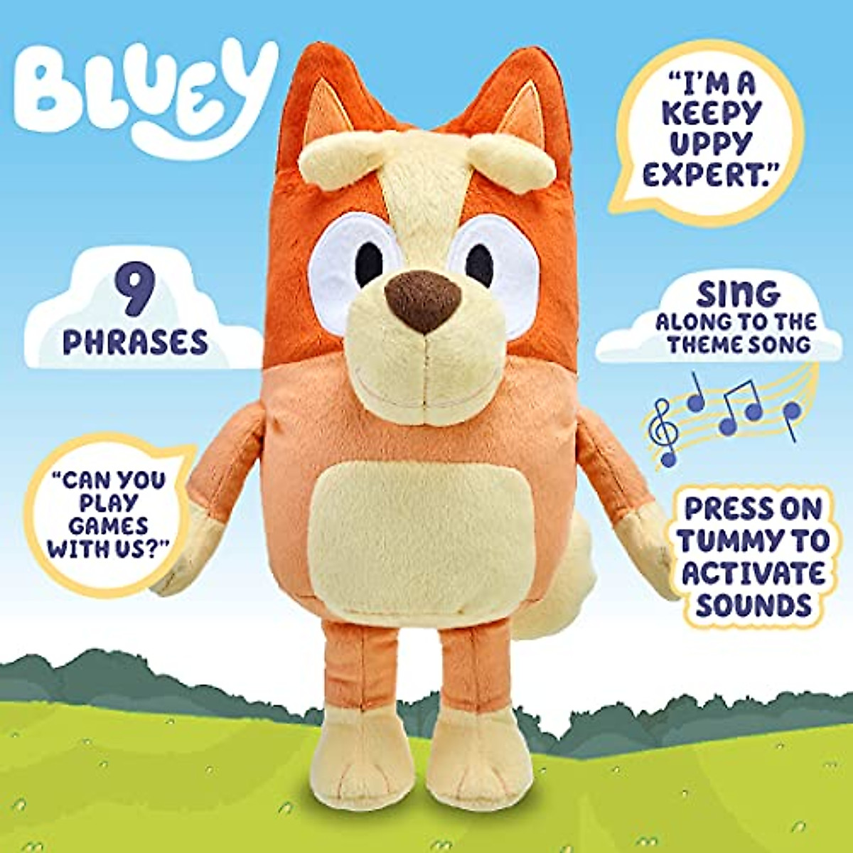Bluey - 12" Talking Bingo Plush - Interactive - Sing Along with Bingo, 9 Different Phrases