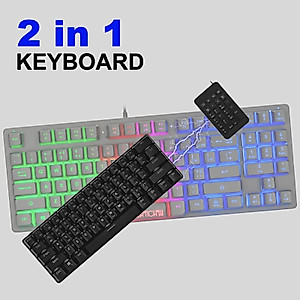 Gaming LED Keyboard and Mouse Combo,Compact 89 Keys with Numbric Tenkeys Pad,Rainbow Backlit,Ergonomic Mice 2 Side-Button USB Wired 75% Mechanical Feel for Computer PC Laptop PS5 (Compact Layout)