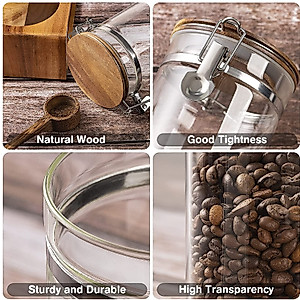 Yangbaga Glass Sugar Coffee Containers with Shelf, 2 x 45OZ Coffee Bean Canister Storage Station Organizer with Airtight Locking Clamp and Log Coffee Scoop, Large Capacity Food Storage Jar for Kitchen